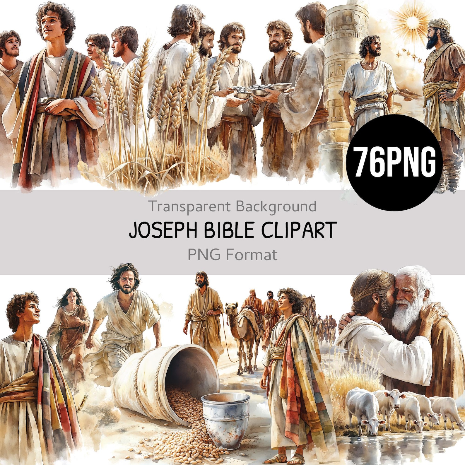 Joseph Bible Clipart, 76 PNG Digital Download, Religious Illustrations ...