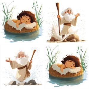 Moses Bible Story Clipart, Cute Cartoon Christian PNG Set, Kids Bible ...