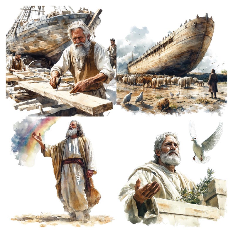 Noah’s Ark Bible Story Clipart, 95PNG Digital Download, Christian ...