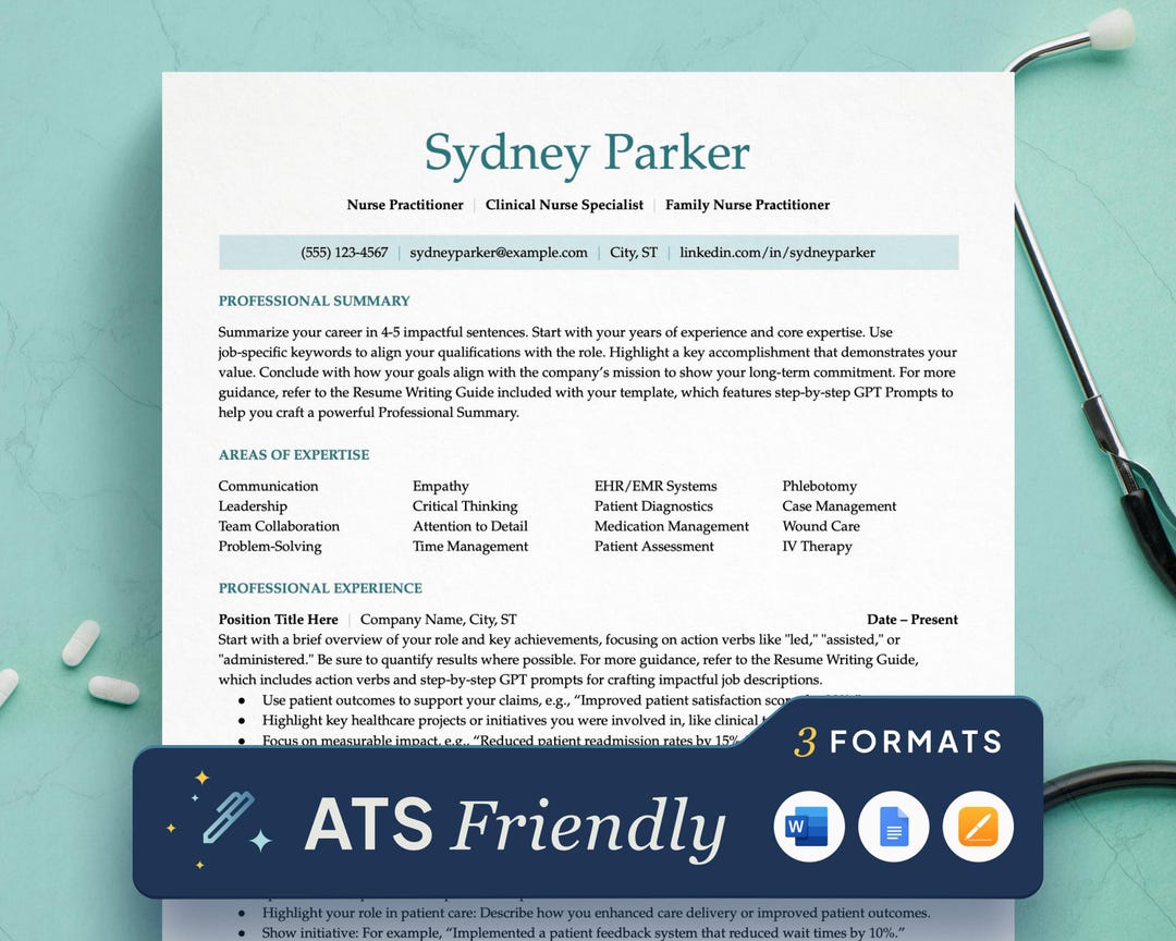 Nursing ATS Friendly Resume Template for Google Docs, Word, Pages | 2 ...