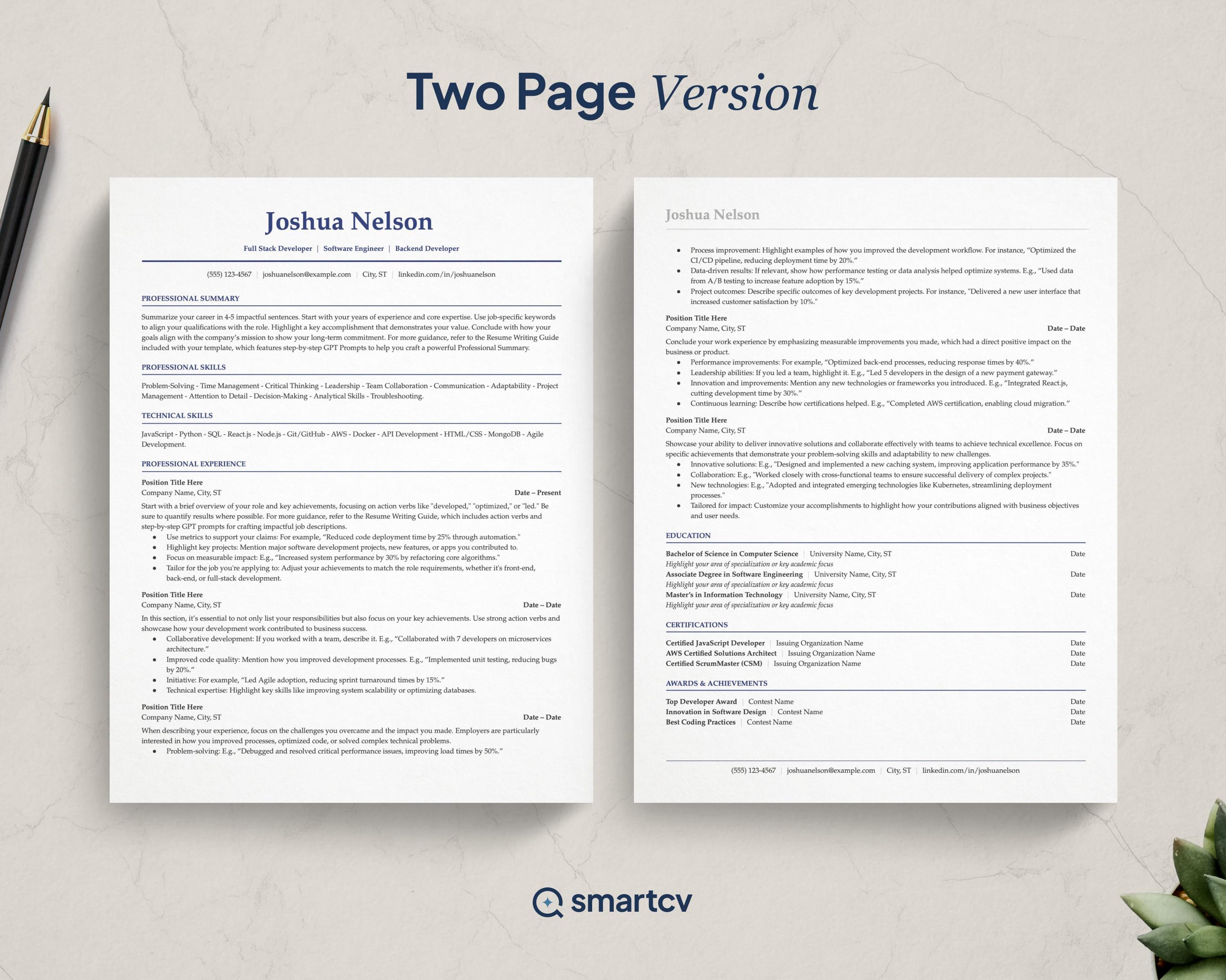 Ats-friendly Resume Template: Modern CV for Google Docs, Word, Pages - Etsy