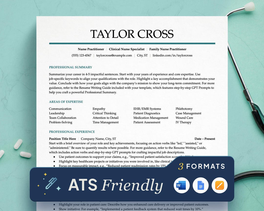 Nursing Resume Template: Modern, Ats-friendly Healthcare CV (google ...