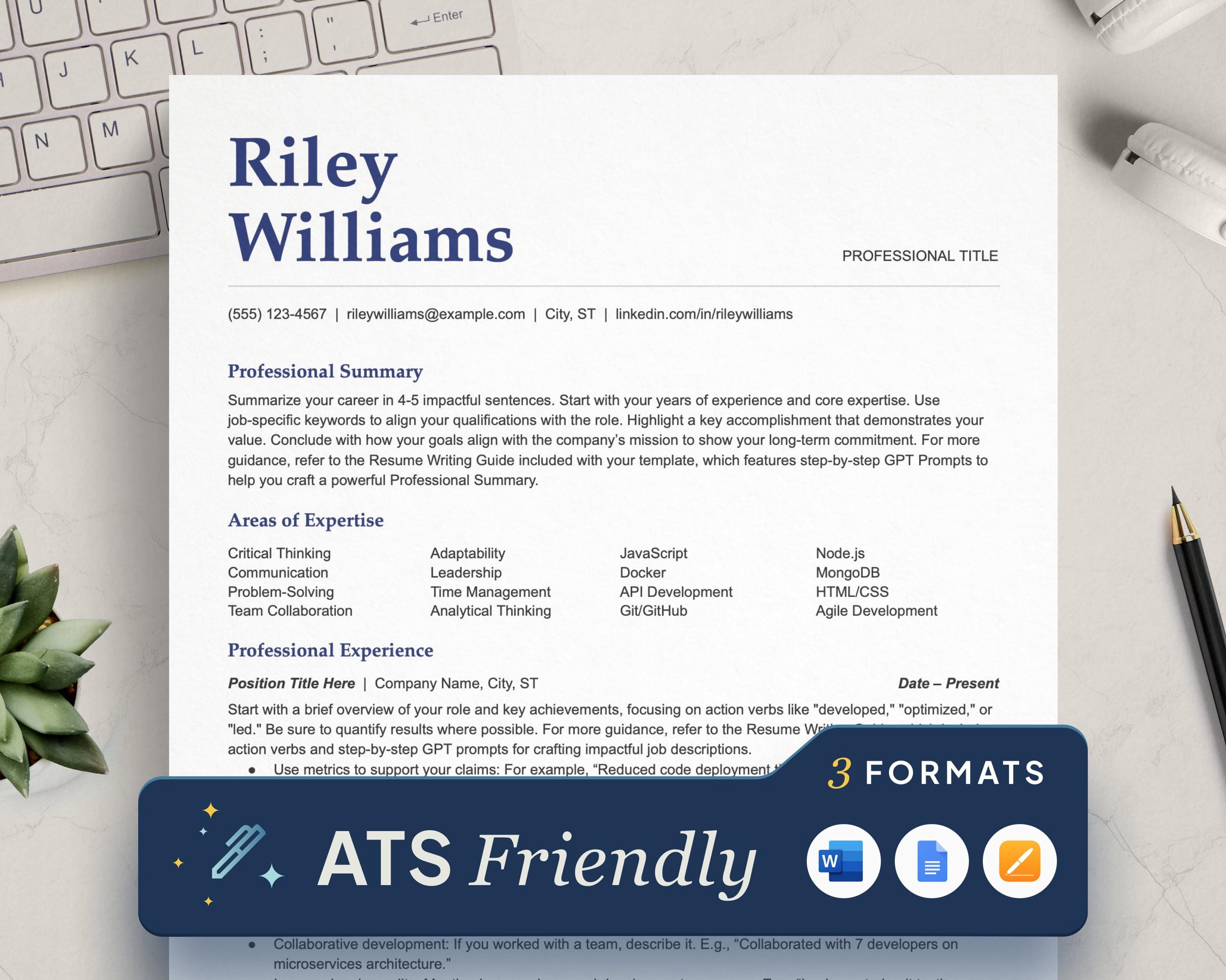 Software Developer Resume Template Editable in Google Docs, Word and ...