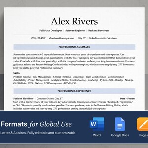 ATS Friendly Resume Template for Software Developer, Engineer, ATS ...