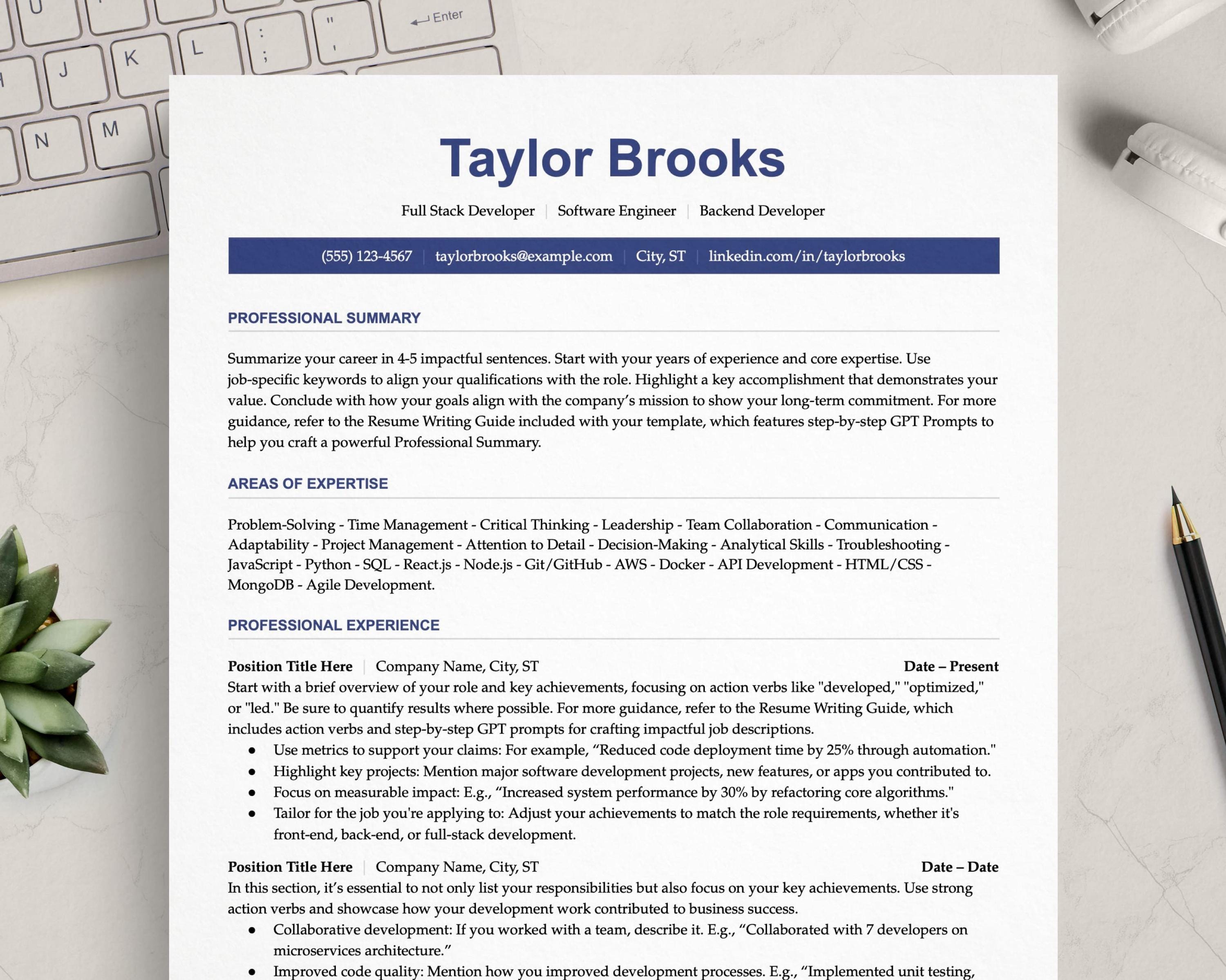 ATS Friendly Resume Template for Developer, Software Engineer, Backend ...