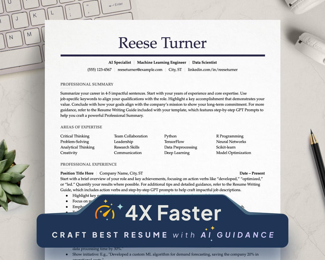 Professional Resume Template for AI Specialist, Machine Learning ...