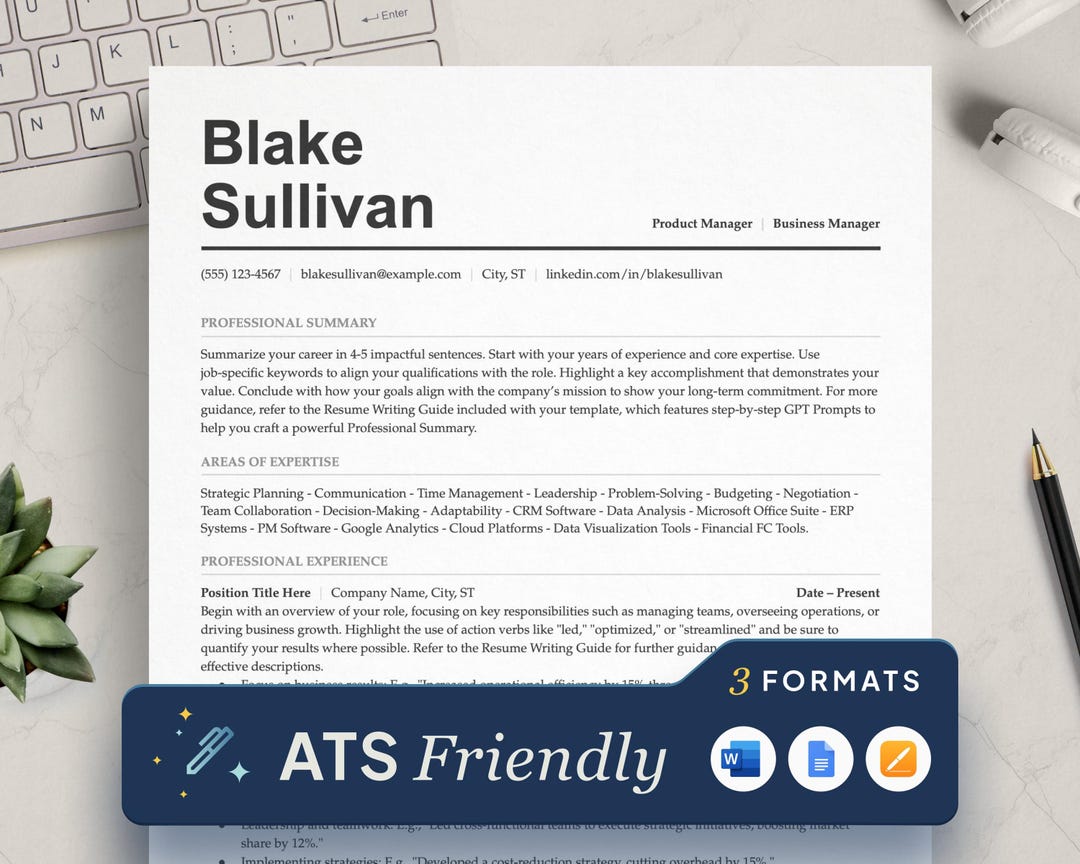 ATS Friendly Resume Template: Modern CV for Google Docs, Word, Pages - Etsy