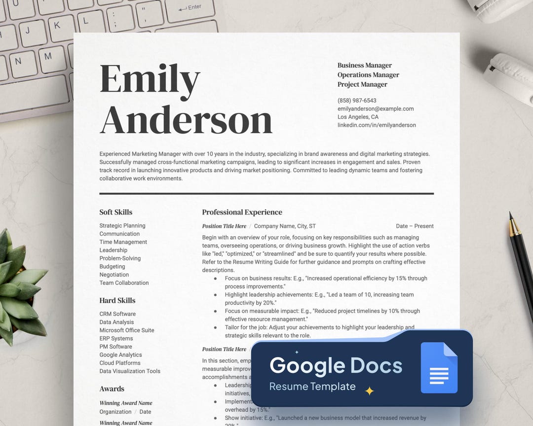 Professional Google Docs Resume Template | Modern CV Template and Cover ...