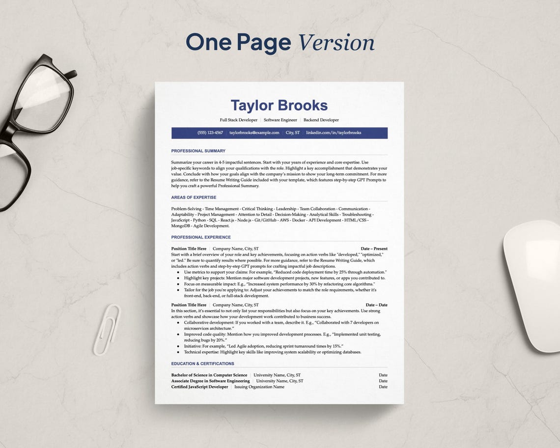 ATS Friendly Resume Template: Modern CV for Developers (google Docs ...