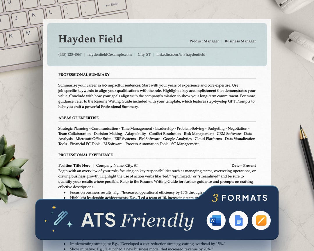 Modelo de currículo ATS: CV editável para Google Docs, Word, Pages ...