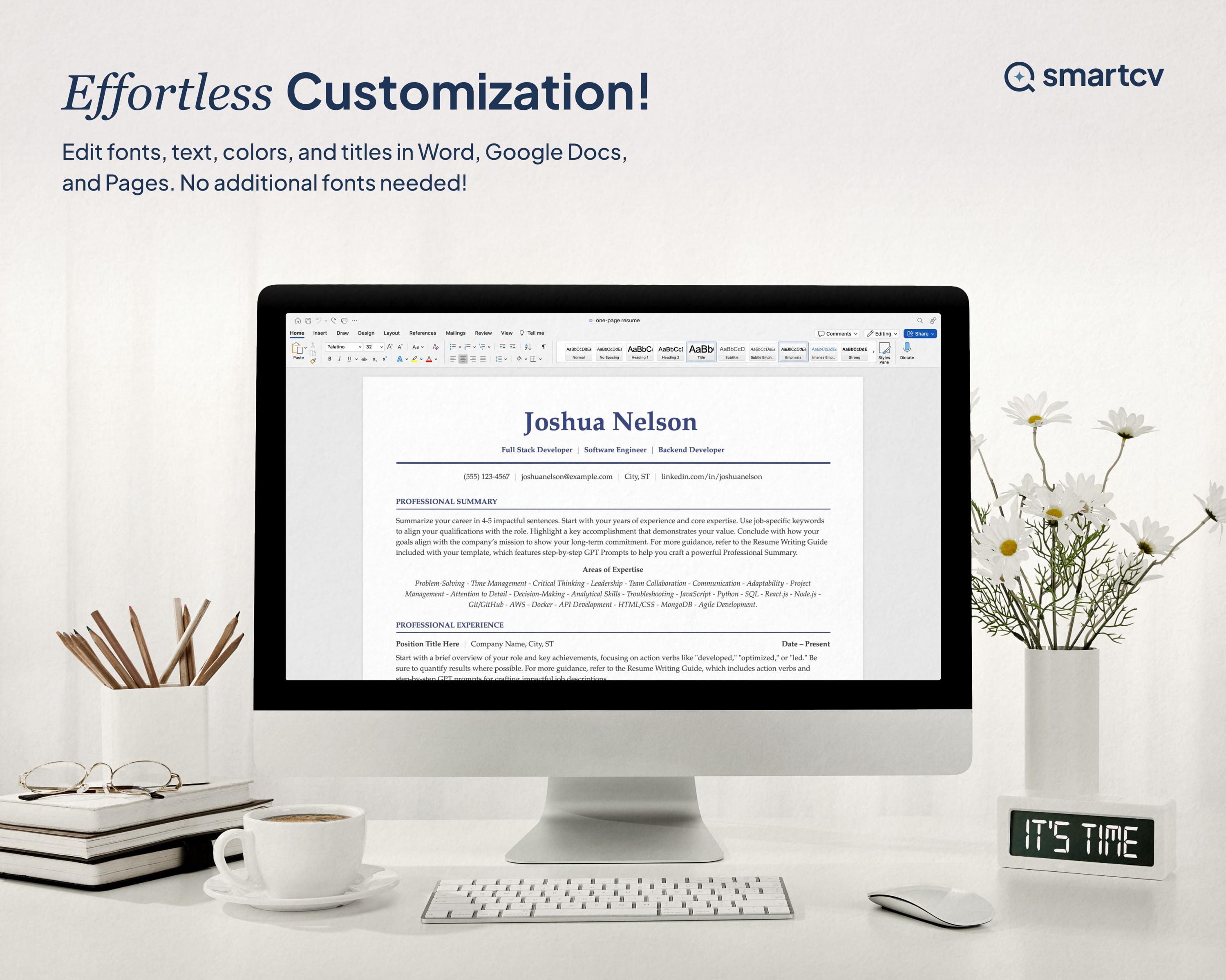 Software Engineer Ats-friendly Resume Template, Full Stack Developer ...