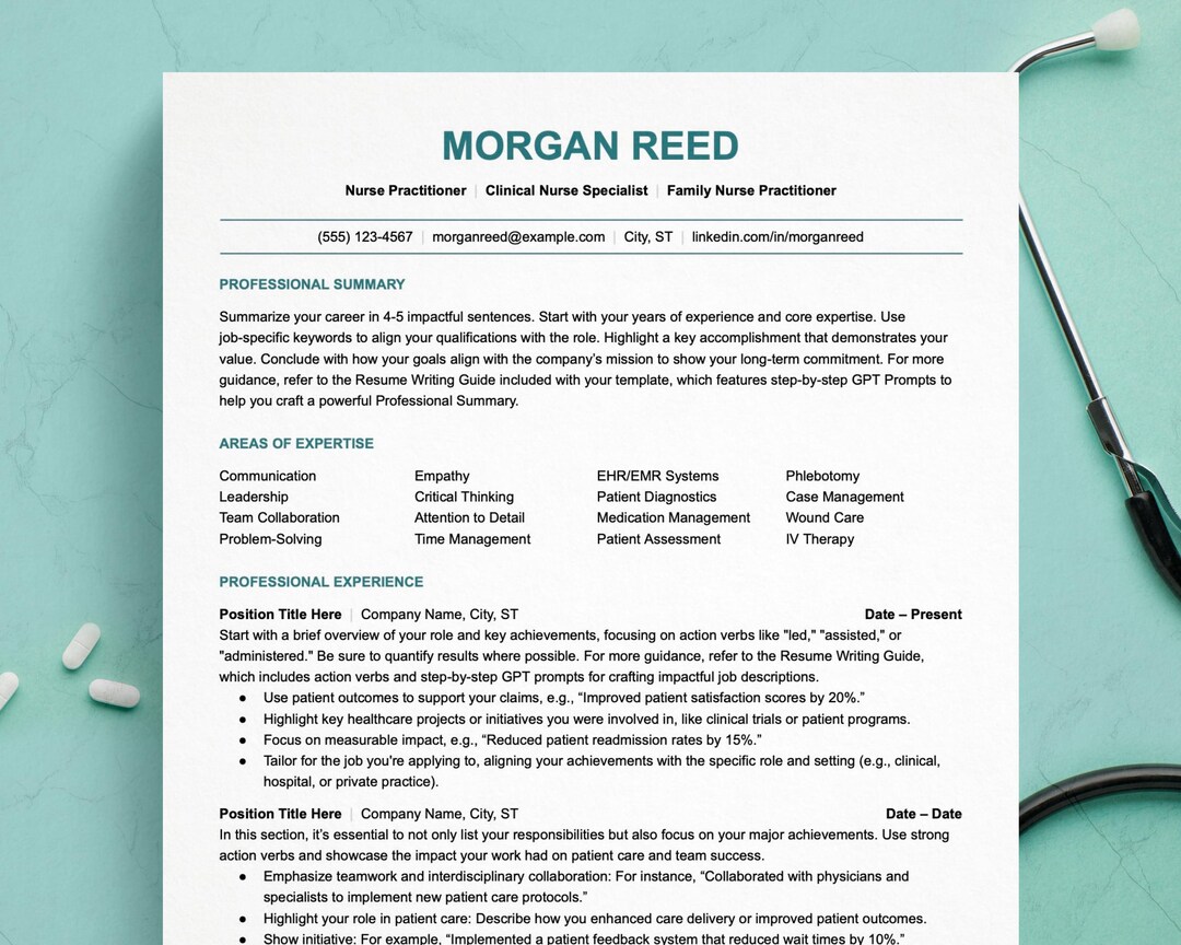 ATS Friendly Nursing Resume Template, Nurse Practitioner, Medical ...