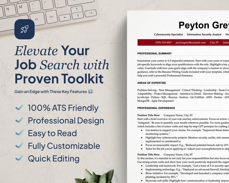 Cybersecurity Resume Template: Modern Minimalist CV (google Docs, Word ...