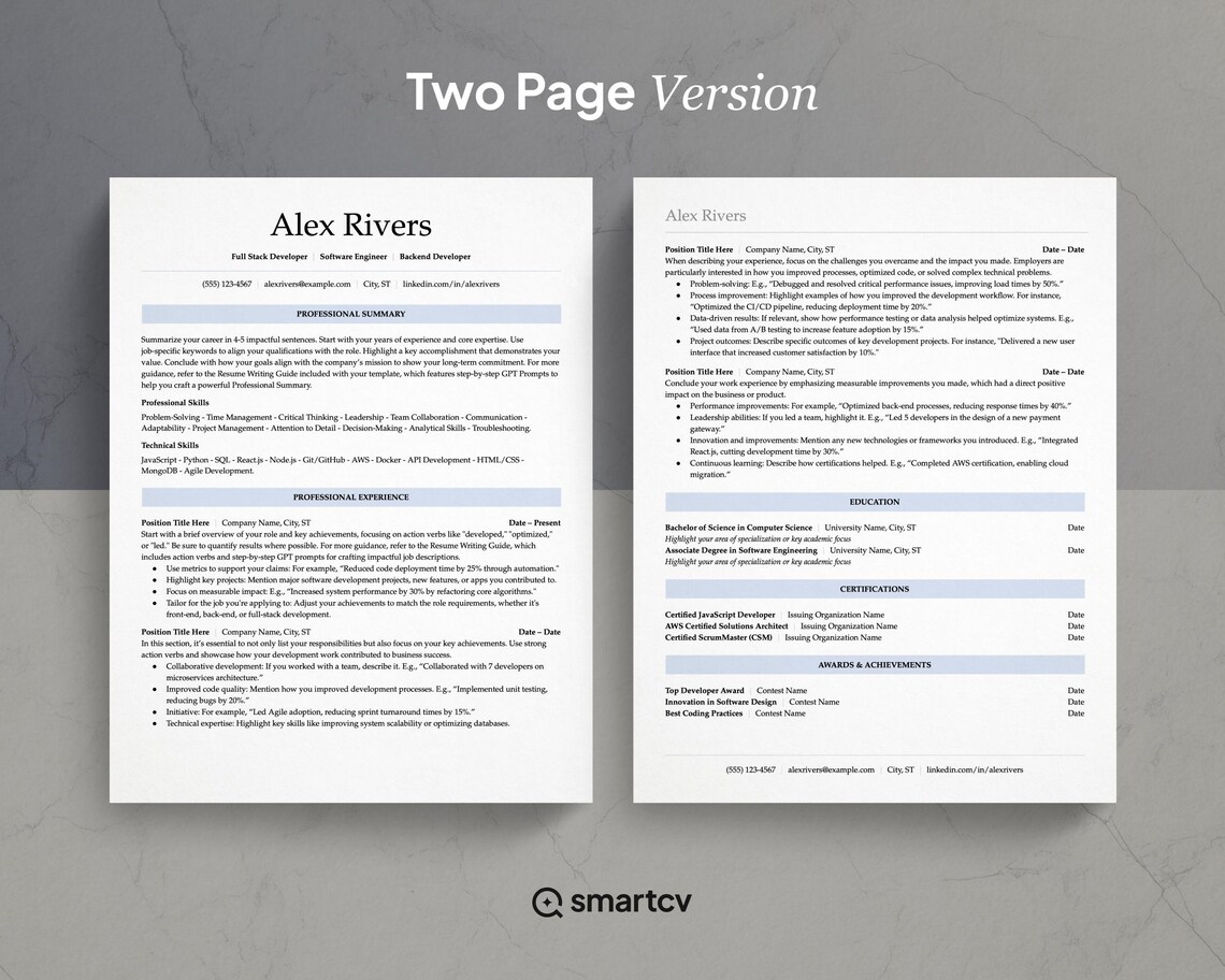 ATS Friendly Resume Template for Software Developer, Engineer, ATS ...