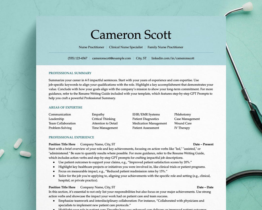 ATS Friendly Nursing Resume Template for Nurse Practitioner, Clinical ...