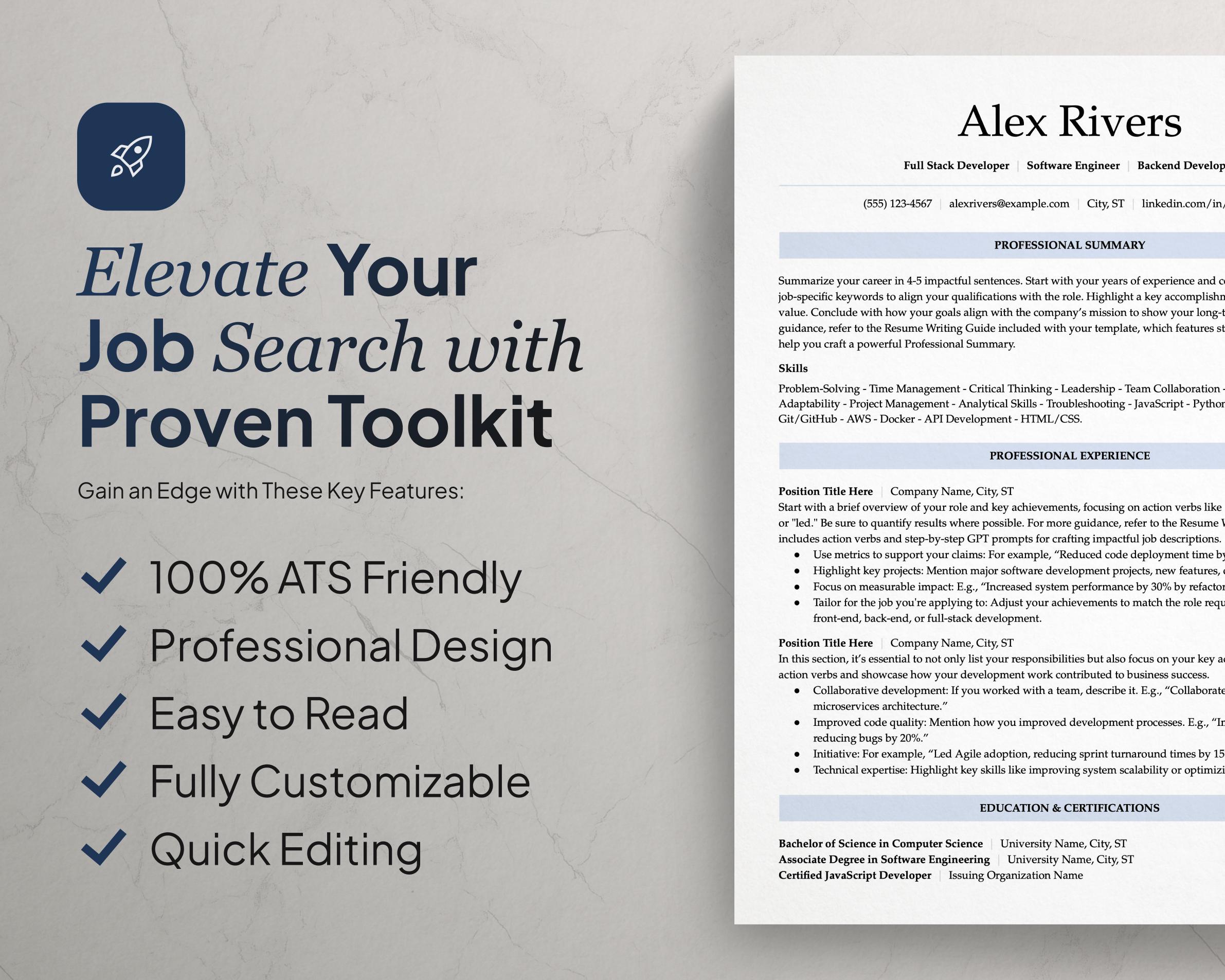 ATS Friendly Resume Template for Software Developer, Engineer, ATS ...