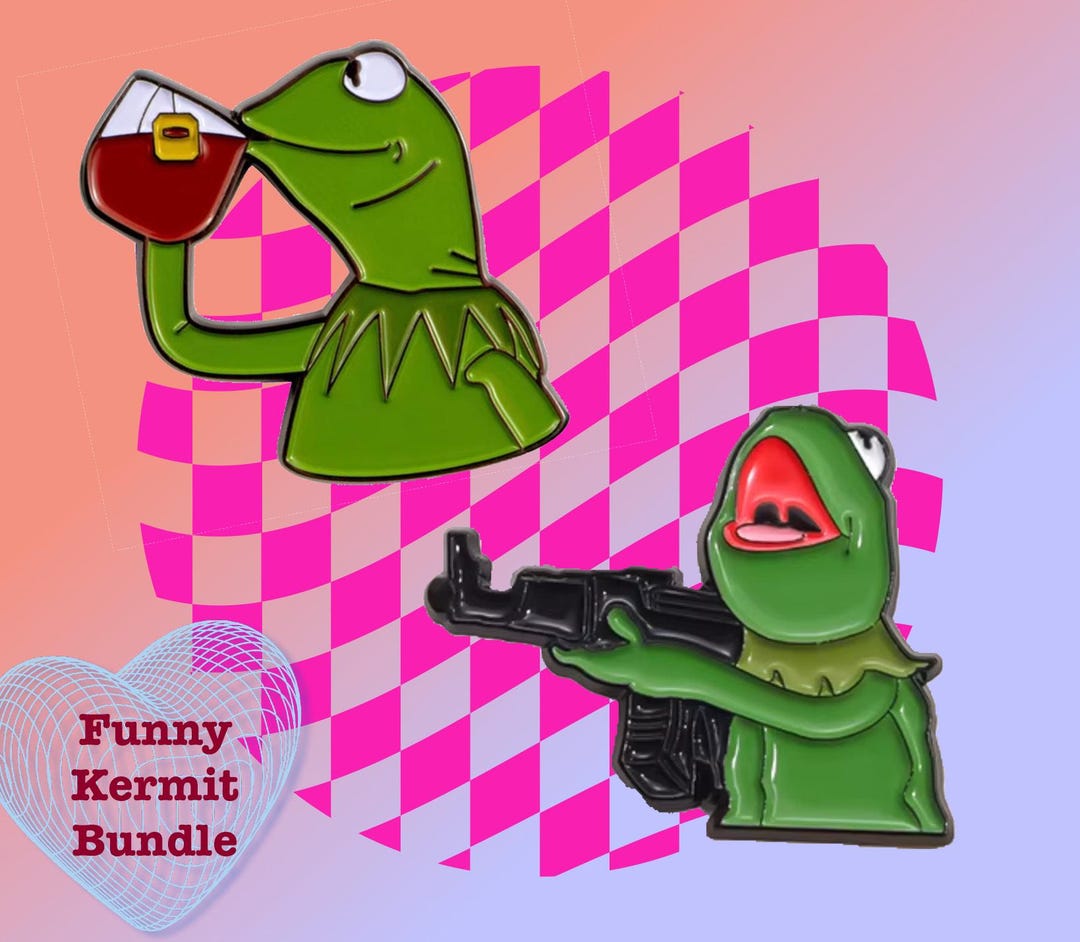 Funny Kermit Meme Enamel Pin Set – Tea-sipping and Chaos Frog Lapel ...