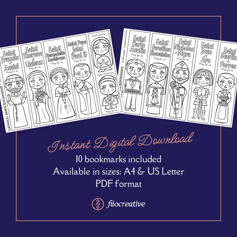 Printable Catholic Saints 10x Colouring Bookmarks Activity for Kids - Etsy