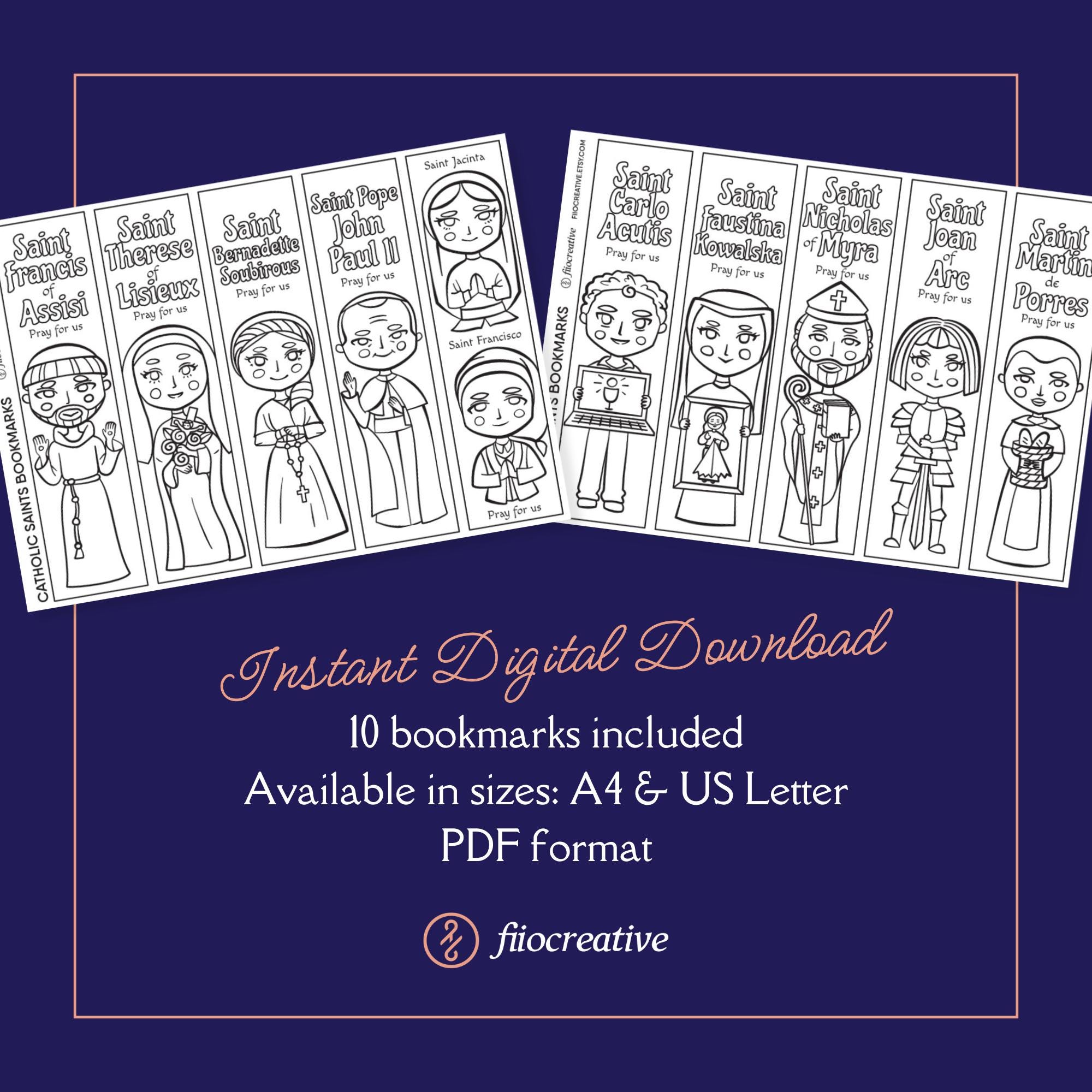 Printable Catholic Saints 10x Colouring Bookmarks Activity for Kids - Etsy