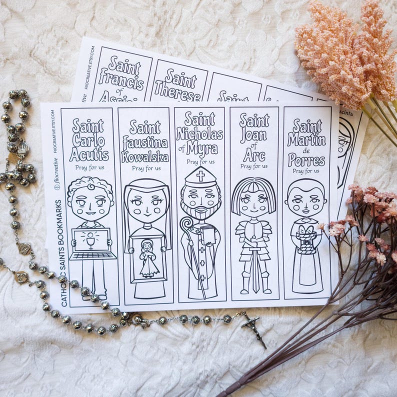Printable Catholic Saints 10x Colouring Bookmarks Activity for Kids - Etsy