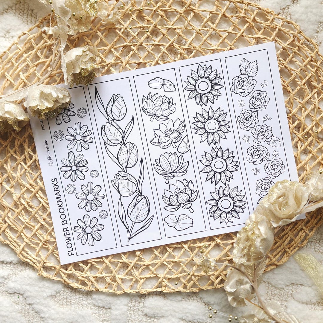 Flower Printable Colouring Bookmarks Activity - Etsy