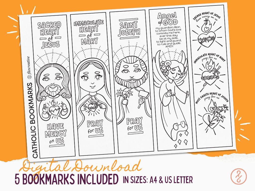 Catholic Printable Colouring Bookmarks Activity for Kids - Etsy