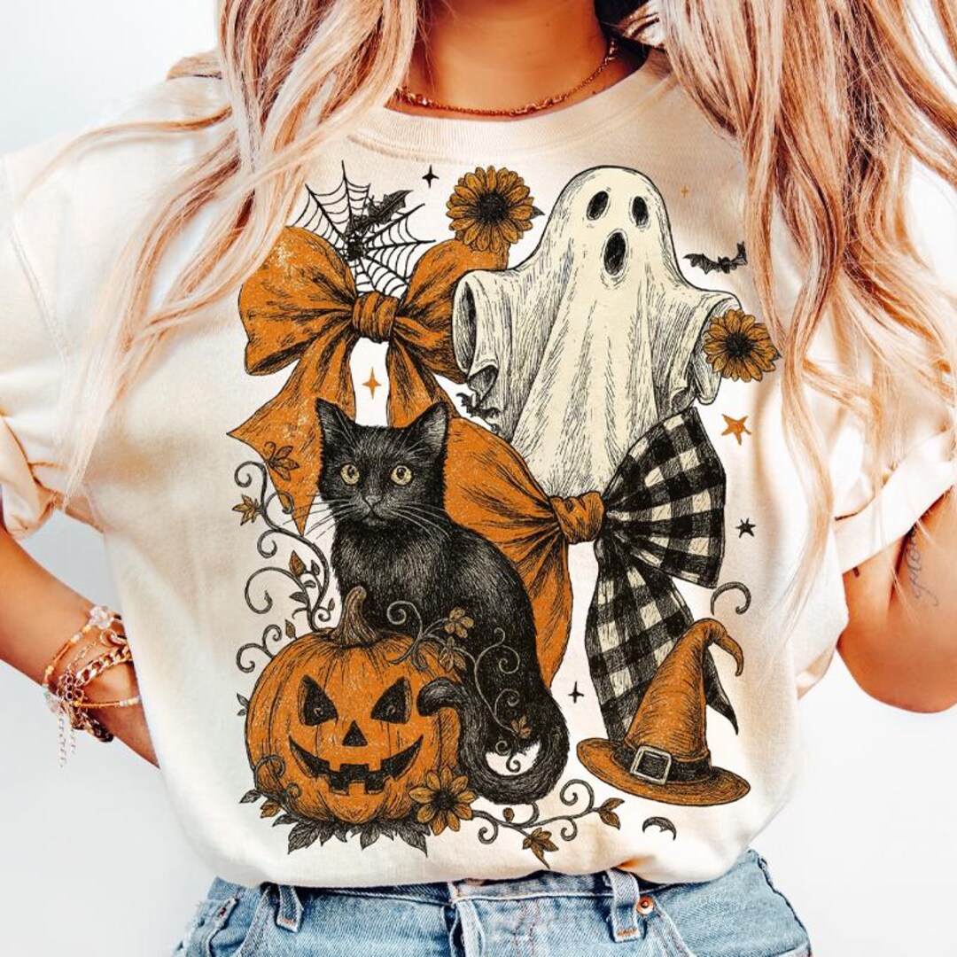 Halloween Black Cat Ghost PNG: Vintage Spooky Clipart (digital Download ...