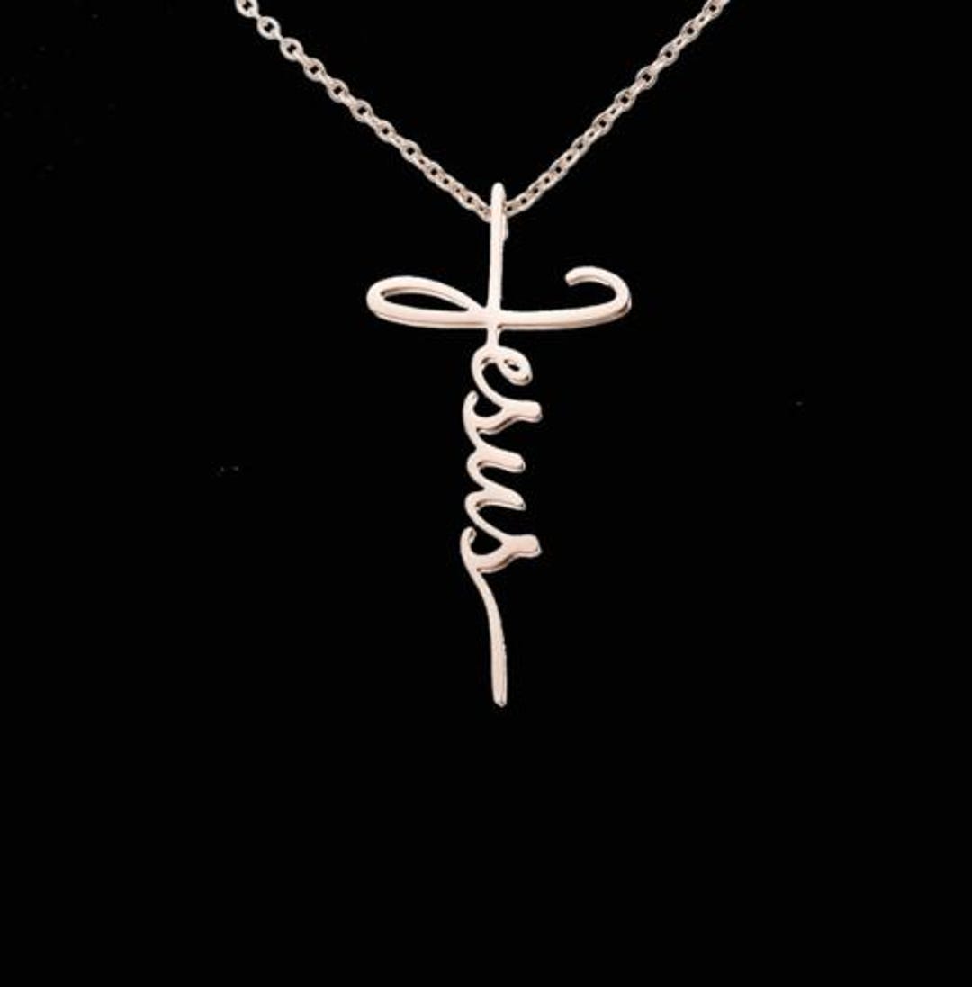 Jesus Pendant Necklace Script Text Silver Gold and Rose Gold Necklace ...