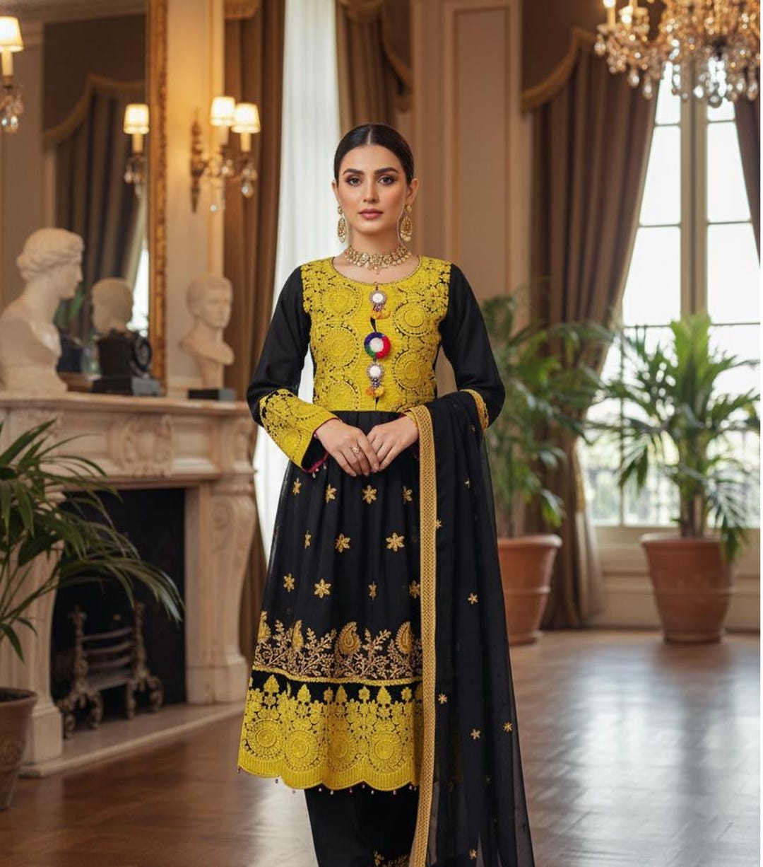Afghan Traditional Dress: Tribal Mirror Work Shalwar Kameez, Fancy ...