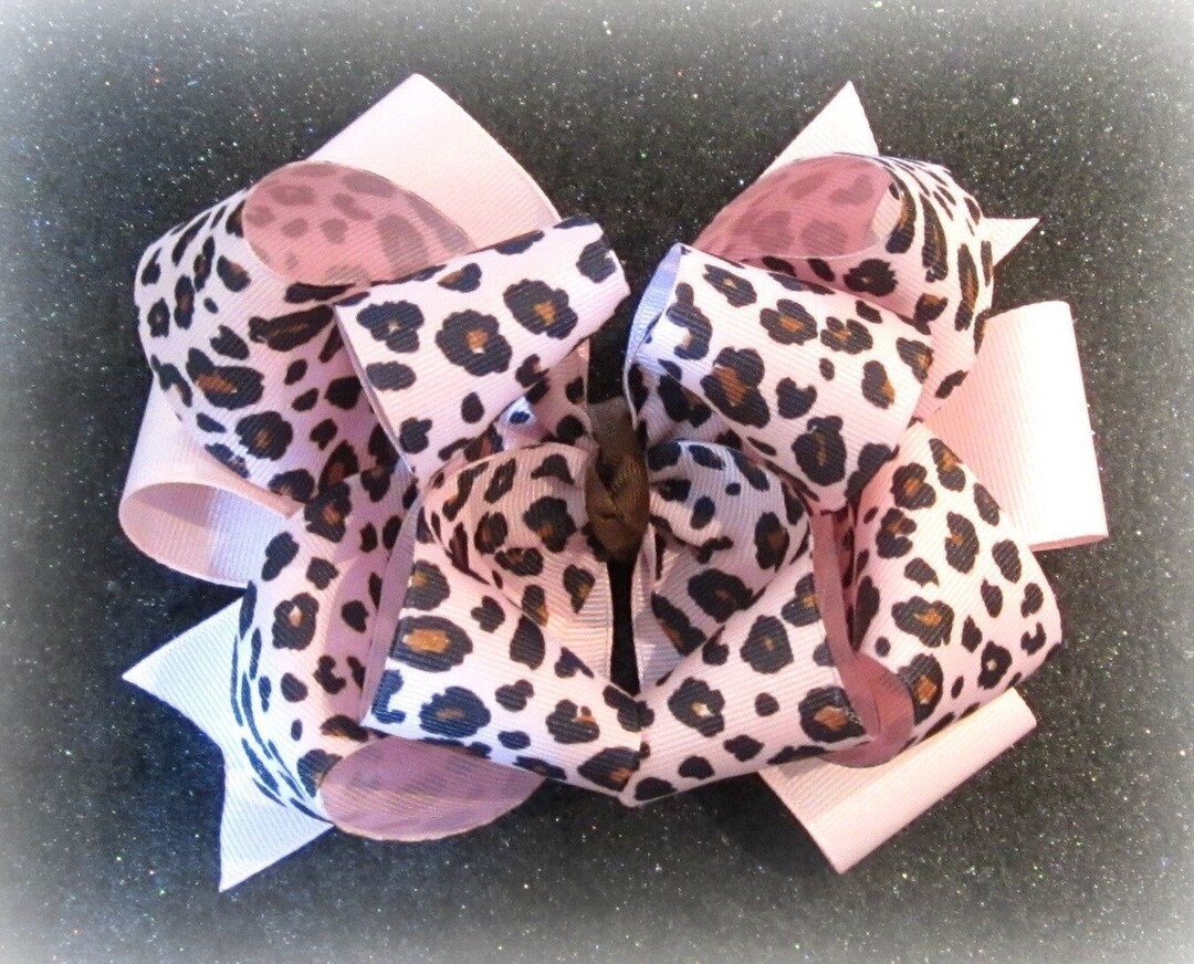Pink Leopard Hair Bow, Girls Leopard Bow, School Bows, Big Layered Bow ...
