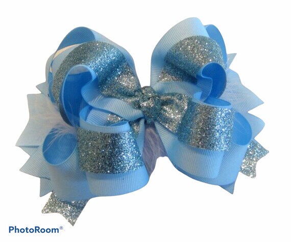 Baby Blue Glitter Bow Girls Big Stacked Bows Blue Hairbow | Etsy