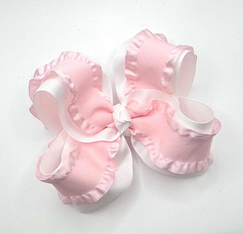 Large Pink Double Ruffle Bow, Coquette Bows, Frilly Bows, Girly Bows ...