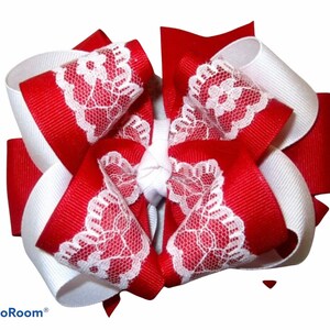 Red Lace Hairbow Lace Christmas Bow Red Holiday Hairbow Red - Etsy