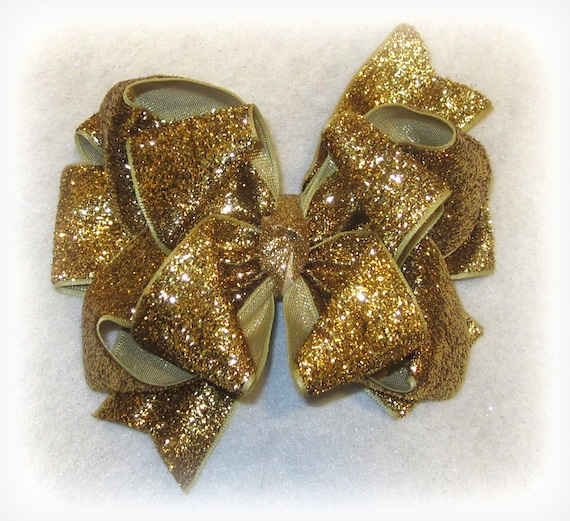 Gold Hair Bow Gold Glitter Bow Big Gold Bow 5 6inch | Etsy