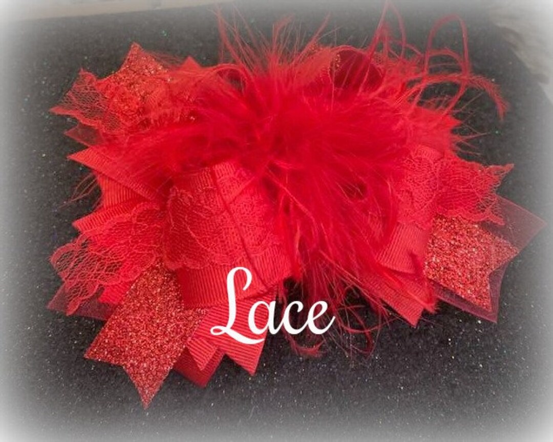 Red Lace Bow, Red Lace OTT Bows, Red Hairbow, Big Read Bow, Pageant Bow ...