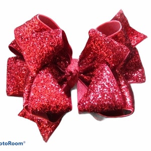Red Glitter Bow, Big Red Bow, Glitter Hairbows, Christmas Hair Bow ...