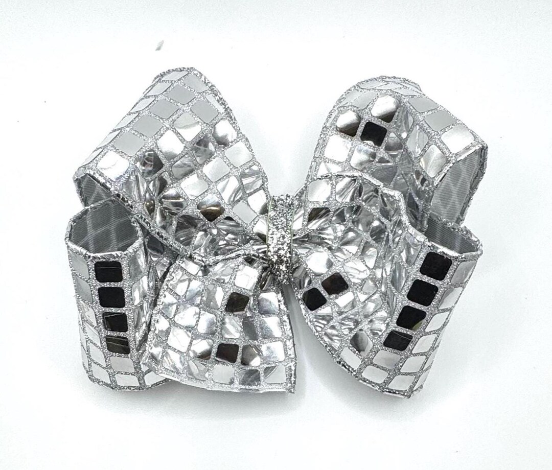 Silver Mirror Bow, Bows With Mirrors, Disco Ball Hair Bows, Reflection ...