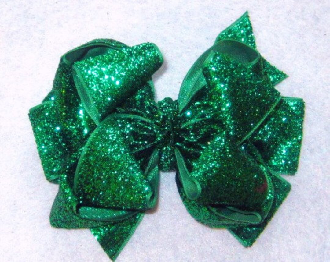 Green Glitter Bow, Big Green Bow, Glitter Hairbows, Christmas Hair Bow ...