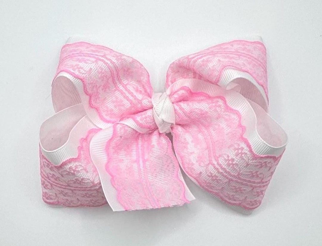 Pink Lace Hair Bow, Jumbo Hair Bow, Large 6 Inch Bows, Big Texas Sized ...