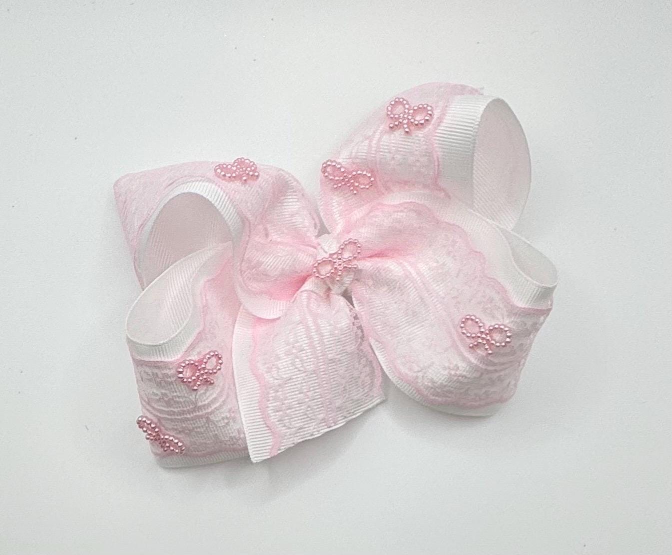 Pink Lace Bow With Pearls, Large Southern Bow, White Lace Bow, Coquette ...