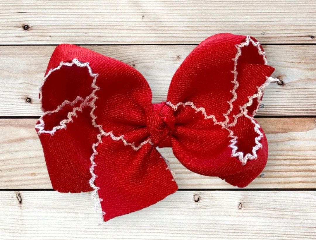 Red Moonstitch 4" Hair Bow for Girls, Red Hair Bows, Girls Red Bows, 4 ...