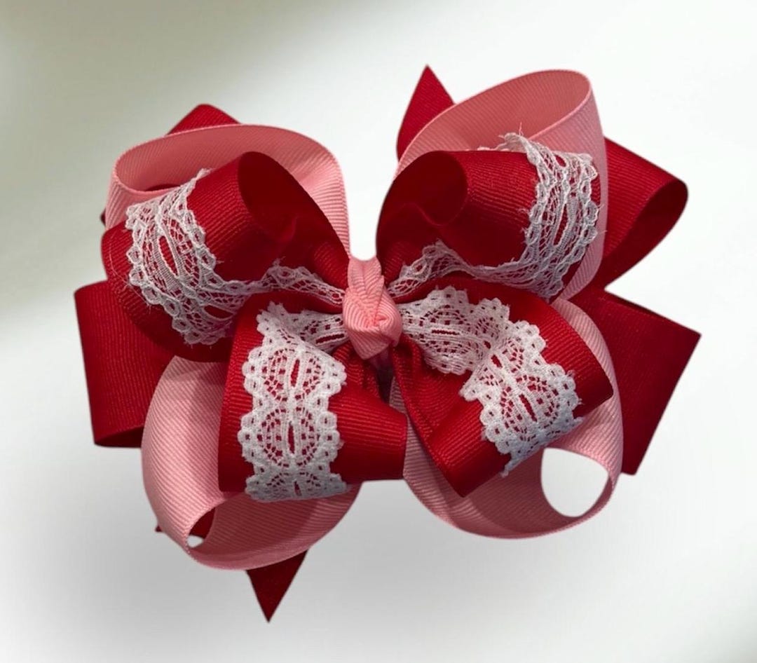 White Lace Hairbow, Red Lace Christmas Bow, Pink Holiday Hairbow, Red ...