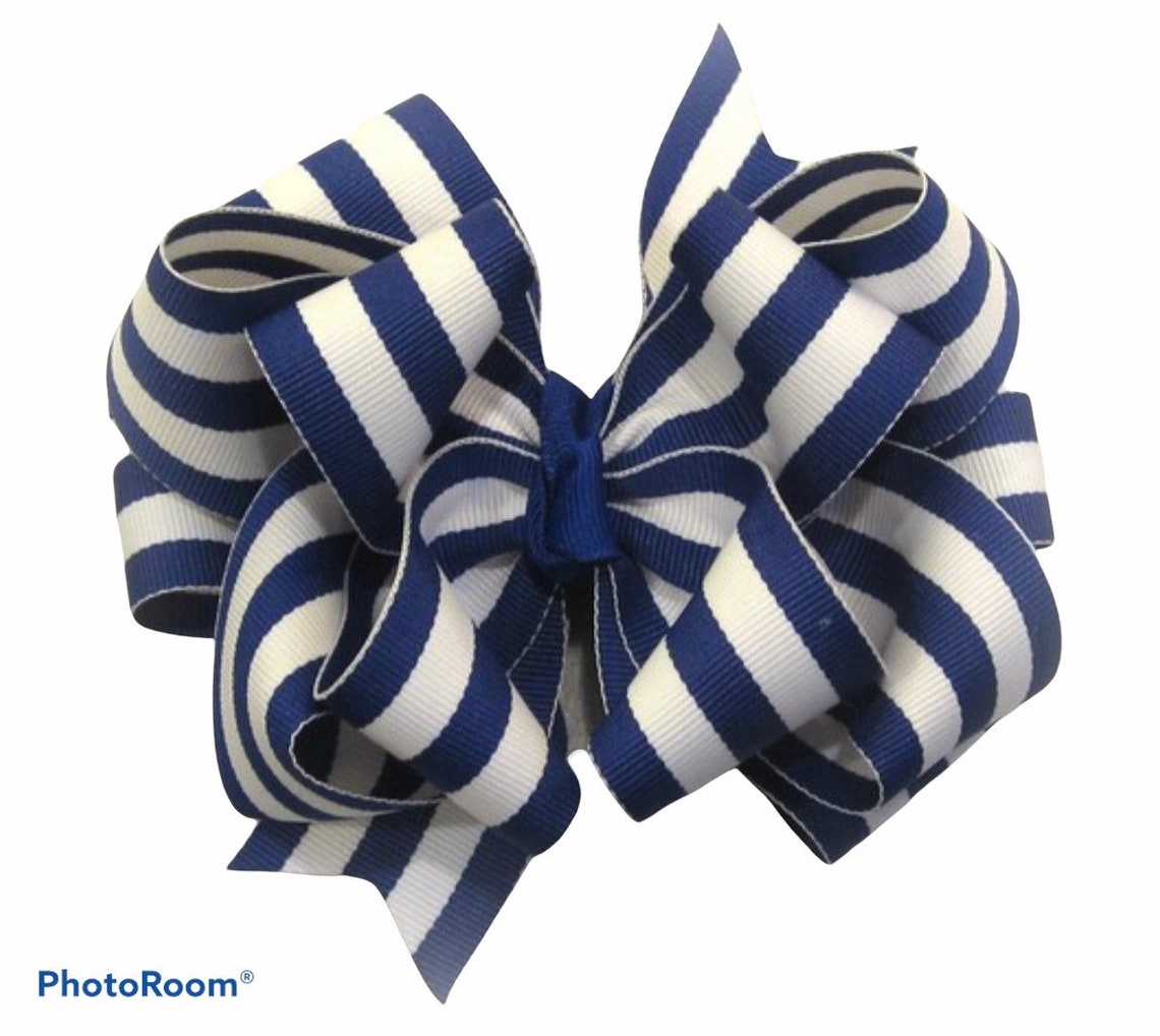 Royal Blue Striped Bow Striped Hair Bow Nautical Hair Bow | Etsy