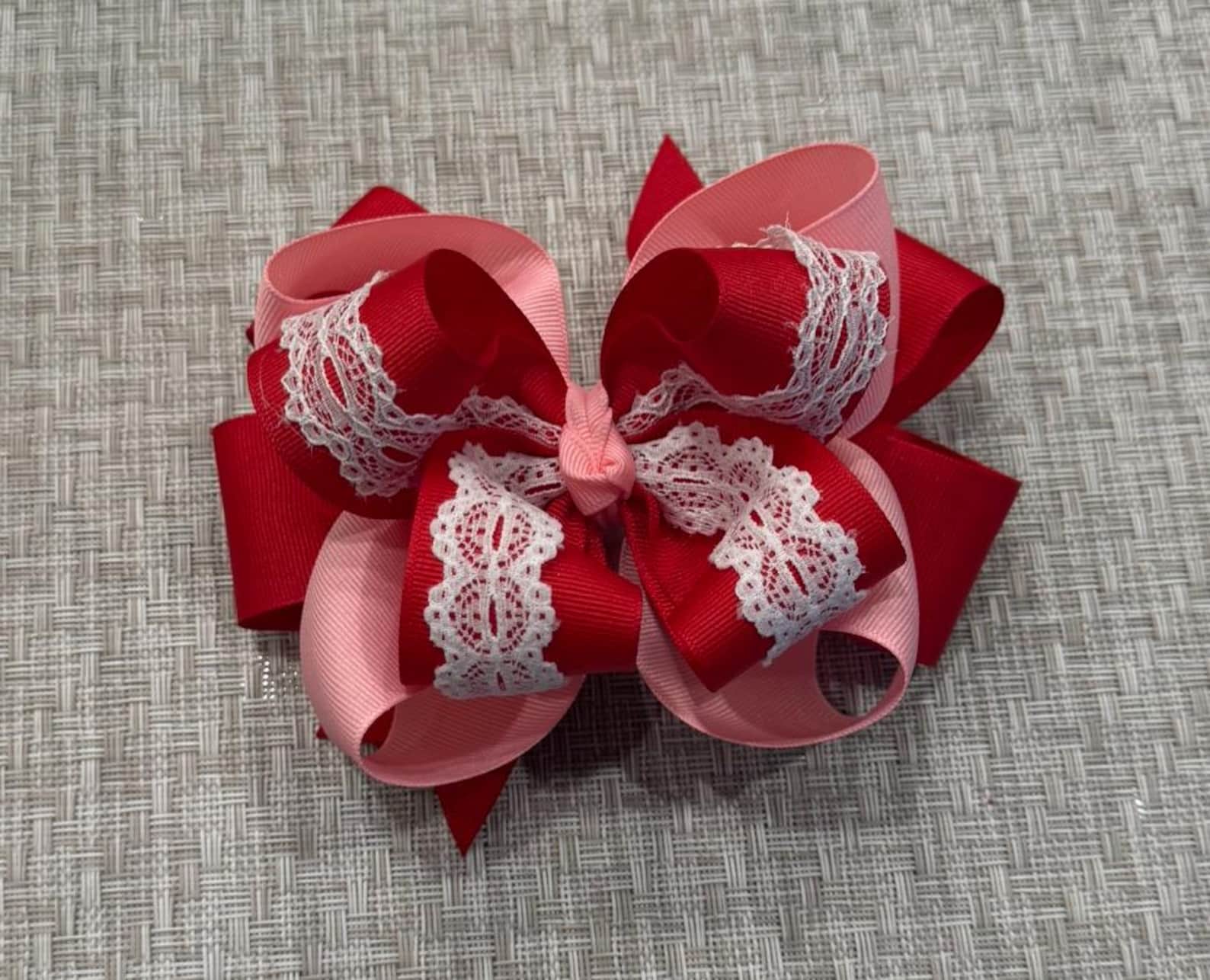 White Lace Hairbow, Red Lace Christmas Bow, Pink Holiday Hairbow, Red ...