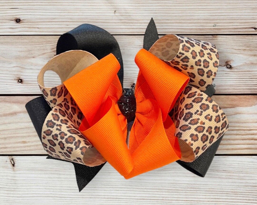 Leopard Halloween Hair Bow, Fall Leopard Bow, Triple Layered Boutique ...