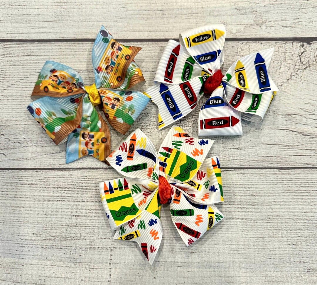 Medium Bows for Back to School, Pinwheel 4 Inch Hair Bows, School Bus ...