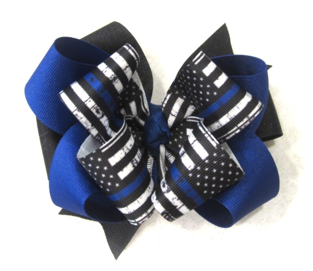 Blue Line Bow, Police Hair Bow, American Flag Bow, Patriotic Bows, Blue ...