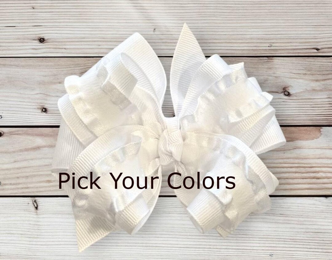 You Pick Colors Ruffle Bows, Satin Double Ruffle Hairbow, Baby Headband ...