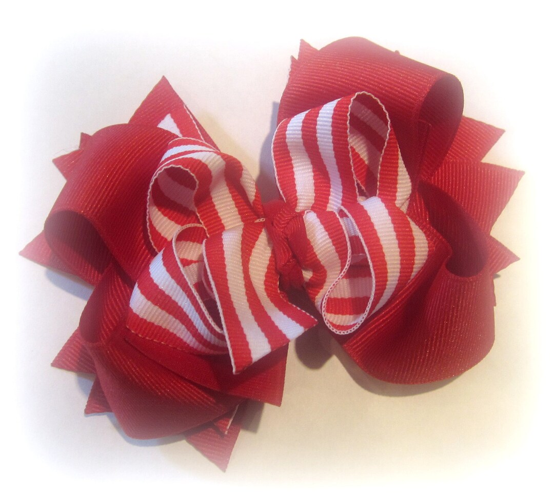 Red and White Striped Bow Preppy Red Bow White Striped - Etsy