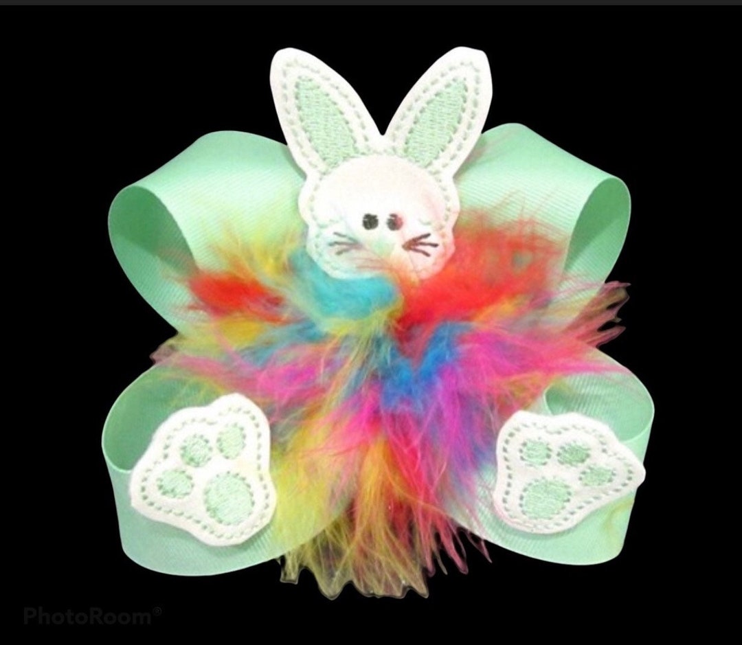 Bunny Feather Bow, Easter Bunny Bow, Easter Hairbows, Baby Easter Bow ...